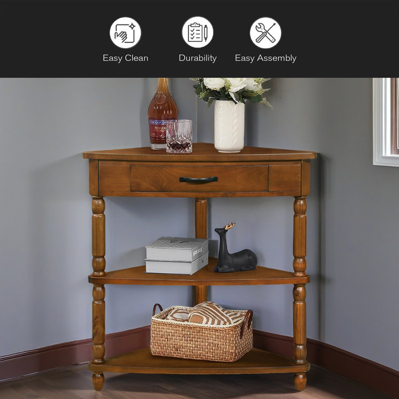 Alcott Hill 33.8 Small Triangle Corner Table Wood Corner Side Table For Small Spaces Living Room 3 Tier End Corner Table With Solid Wood Legs Wayfair